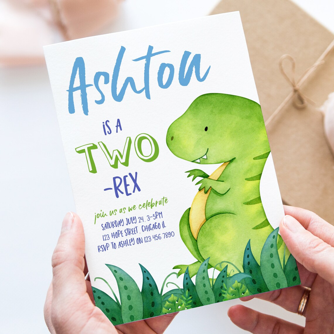Dinosaur Two Rex 2nd Birthday Invitation Template Printable - Etsy