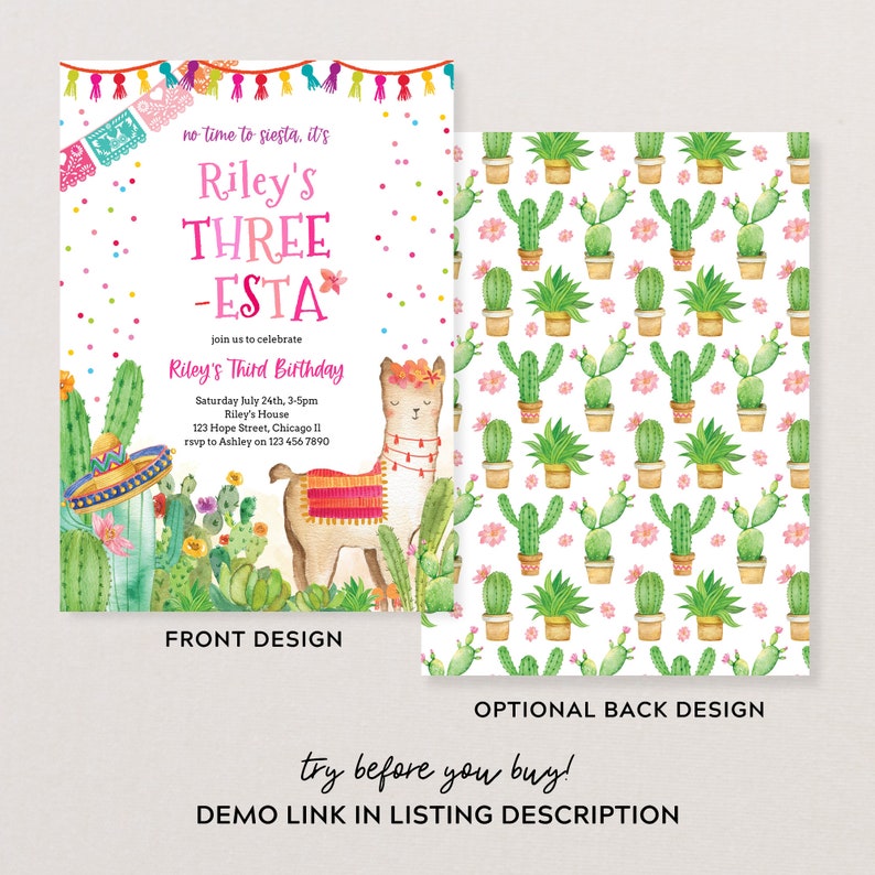 Editable Three Esta 3rd Birthday Invitation Template Printable Fiesta ...