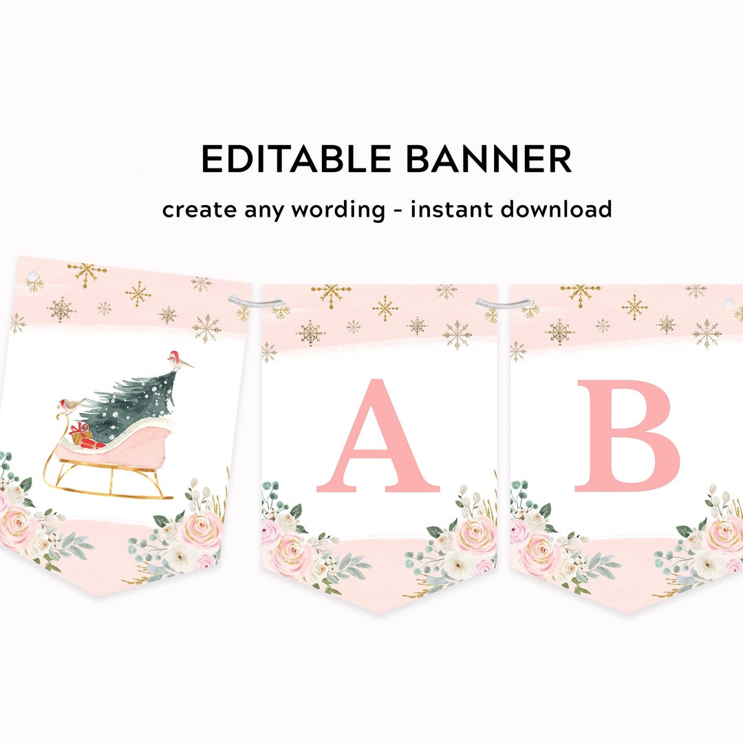 Winter Birthday Banner Template, Printable Custom Spell Any Word Pink ...