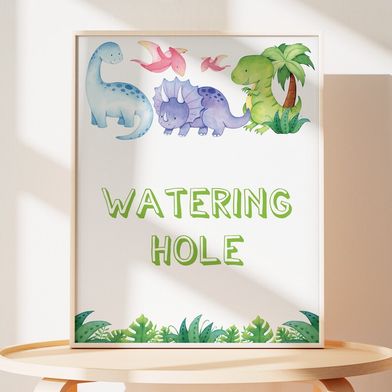 Watering Hole Dinosaur Printable Table Sign Trex Dinosaurs Boy Birthday ...