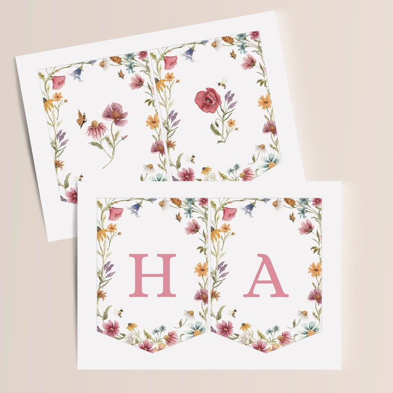 Printable Wildflower Happy Birthday Banner Floral Flower Cottagecore ...