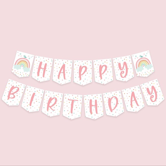 Printable Rainbow Happy Birthday Banner Boho Modern Rainbow - Etsy