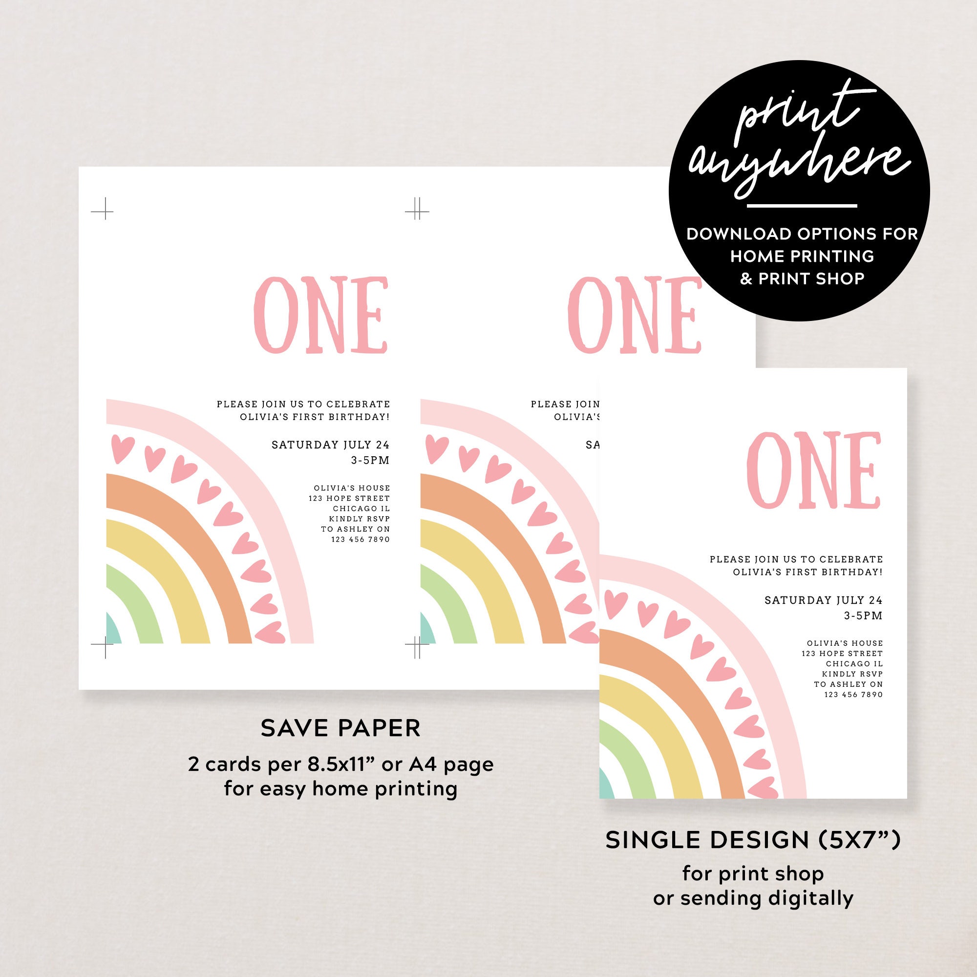 Editable Boho Rainbow First Birthday Invitation Template - Etsy
