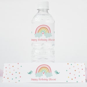 Editable Rainbow Water Bottle Label Template Printable Boho Rainbow ...