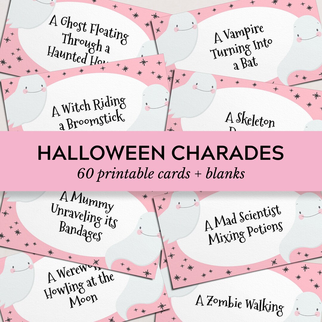 Printable Halloween Charades Cards, Pink Halloween Spooky Charades Game ...