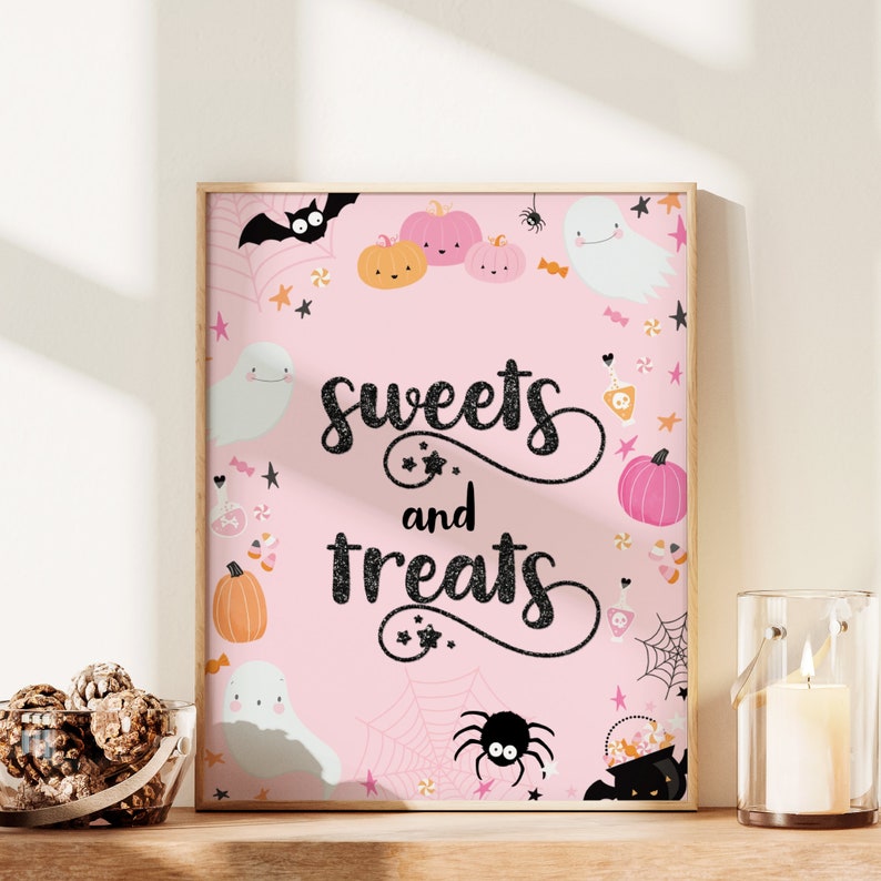 Sweets and Treats Sign Printable Pink Halloween Girl Birthday Party ...