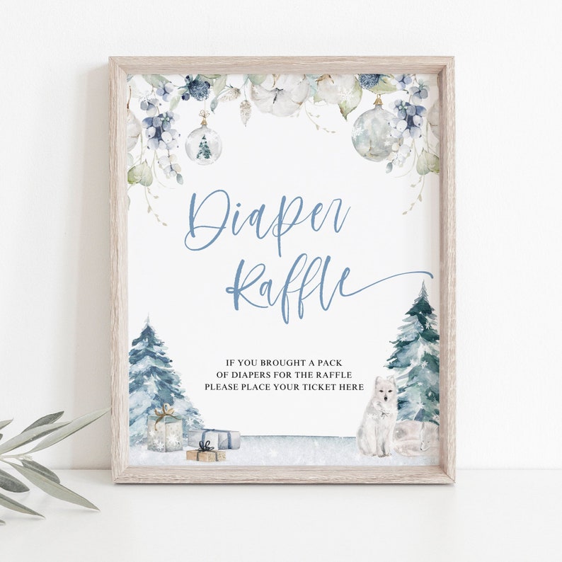Winter Wonderland Diaper Raffle Sign, Printable Christmas Baby Shower ...