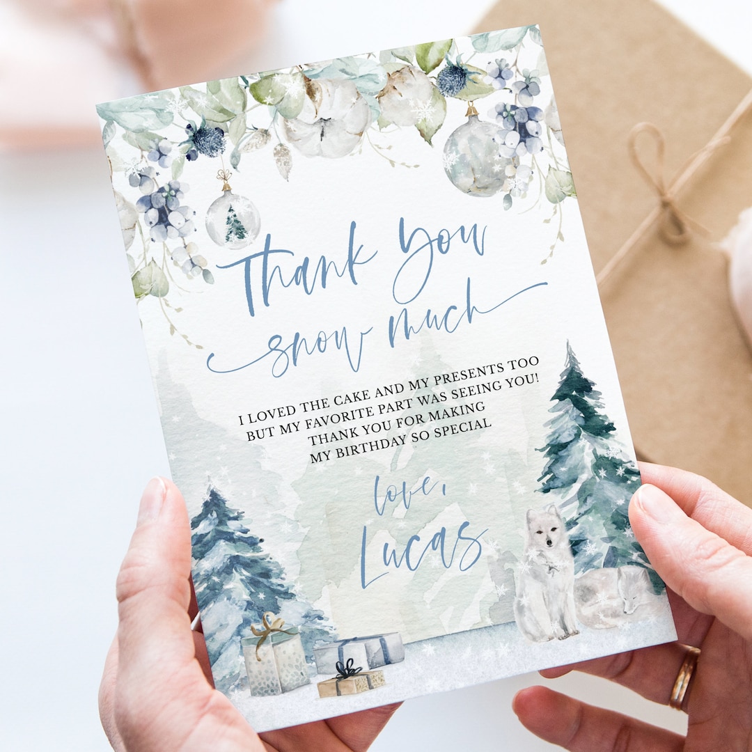 Winter Onederland Birthday Thank You Card Template, Printable Blue ...