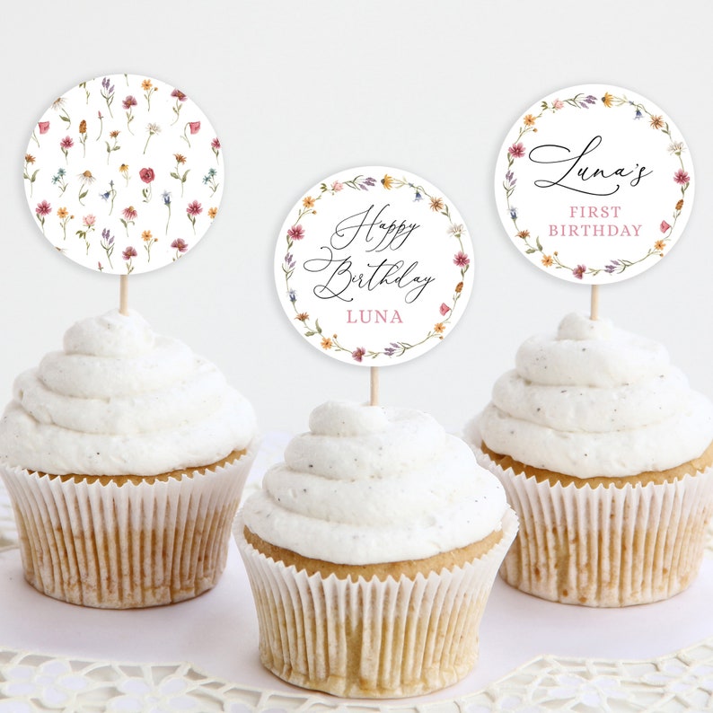 Wildflower Cupcake Toppers Templates, Printable Our Little Wildflower ...