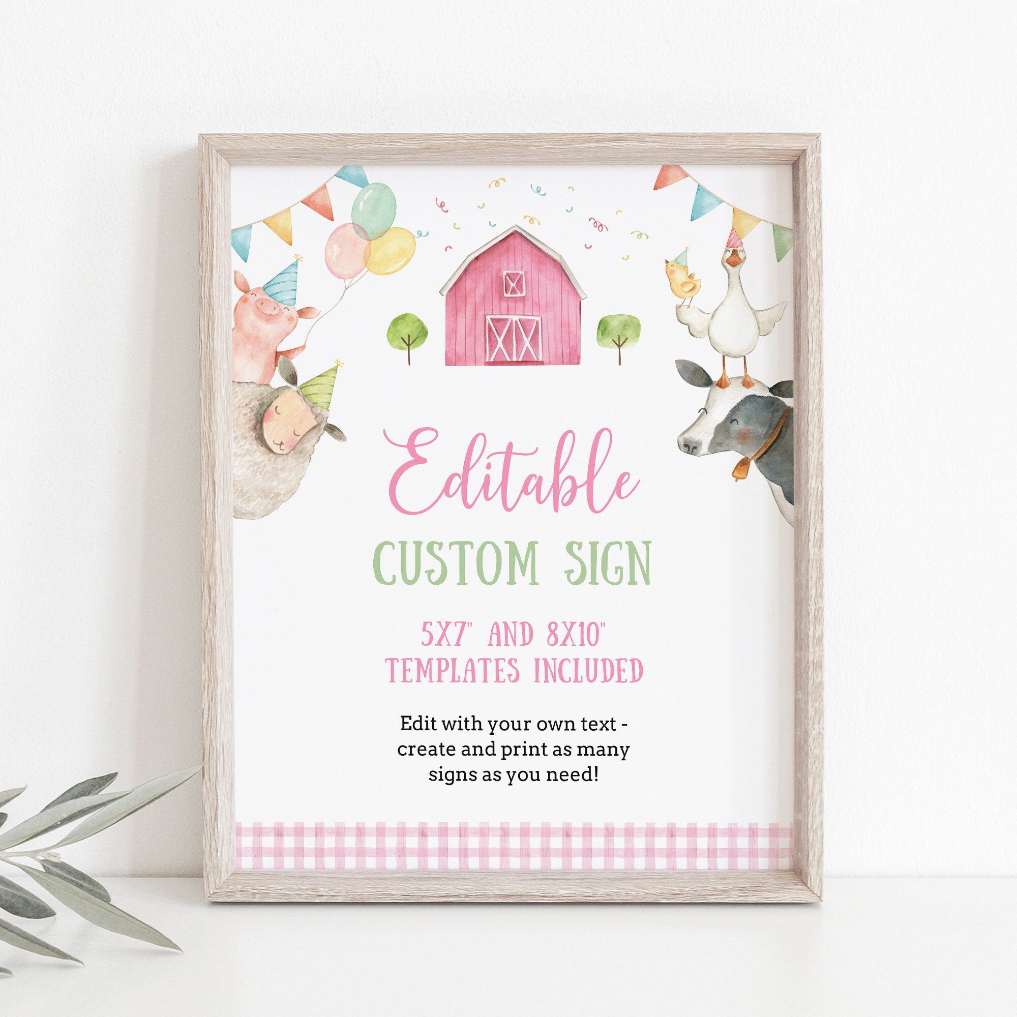 Editable Farm Animals Custom Sign Girl Pink Barnyard 1st Birthday Party ...