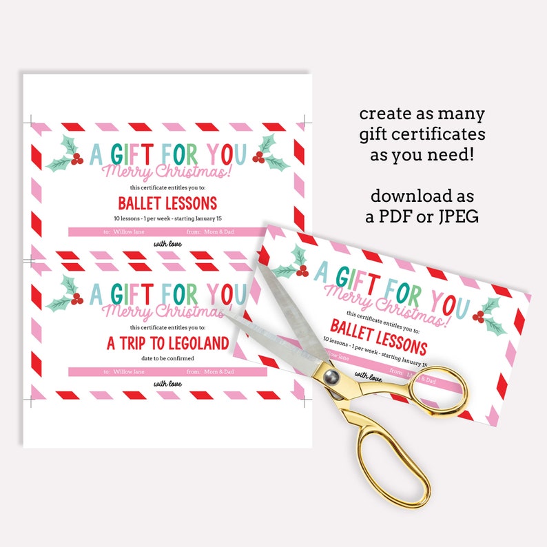 Editable Christmas Gift Certificate Printable A Gift for You ...