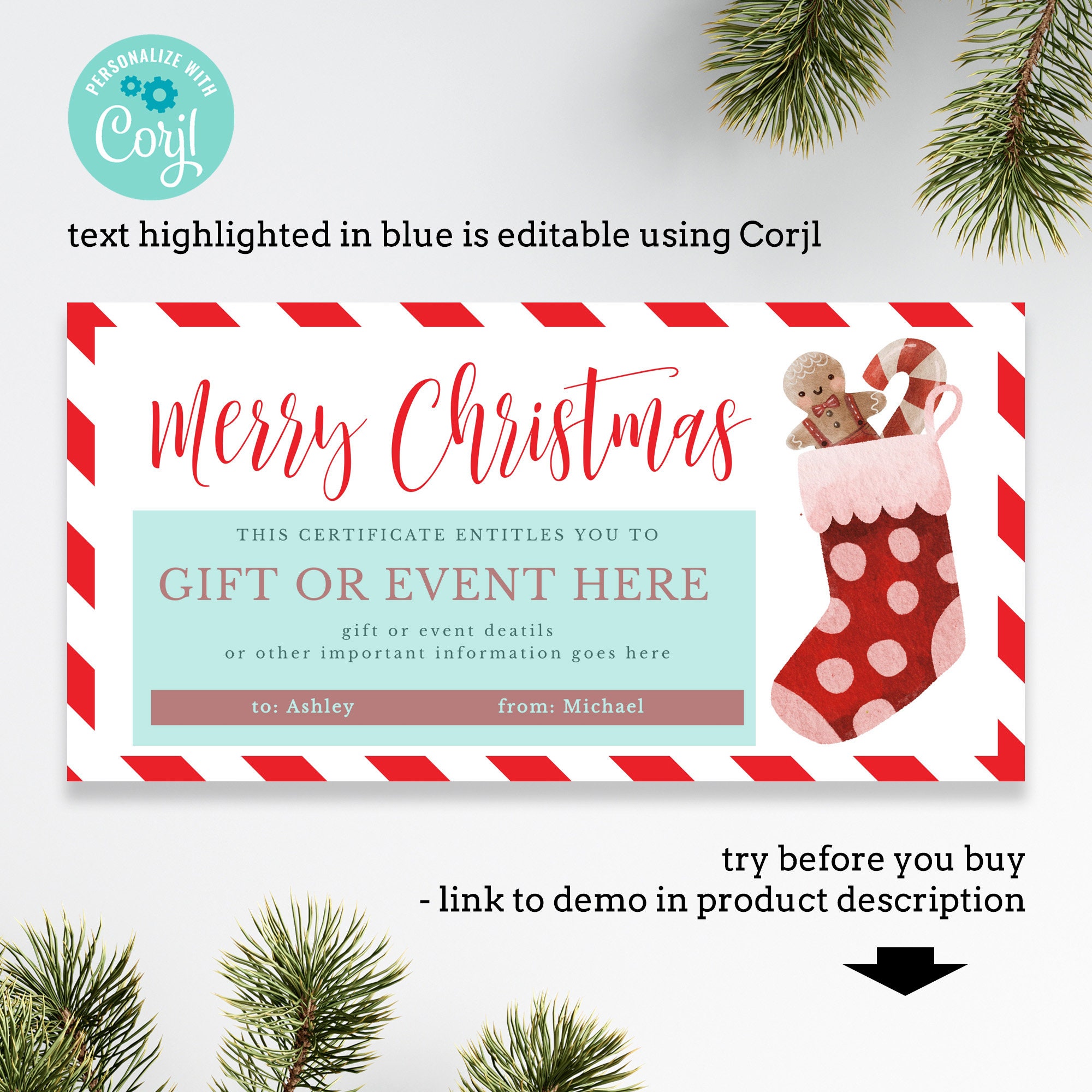 Editable Christmas Gift Certificate Printable Christmas Gift Voucher ...
