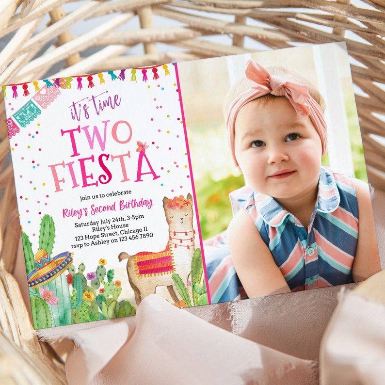 Fiesta 2nd Birthday Invitation Its Time Two Fiesta Llama Second ...