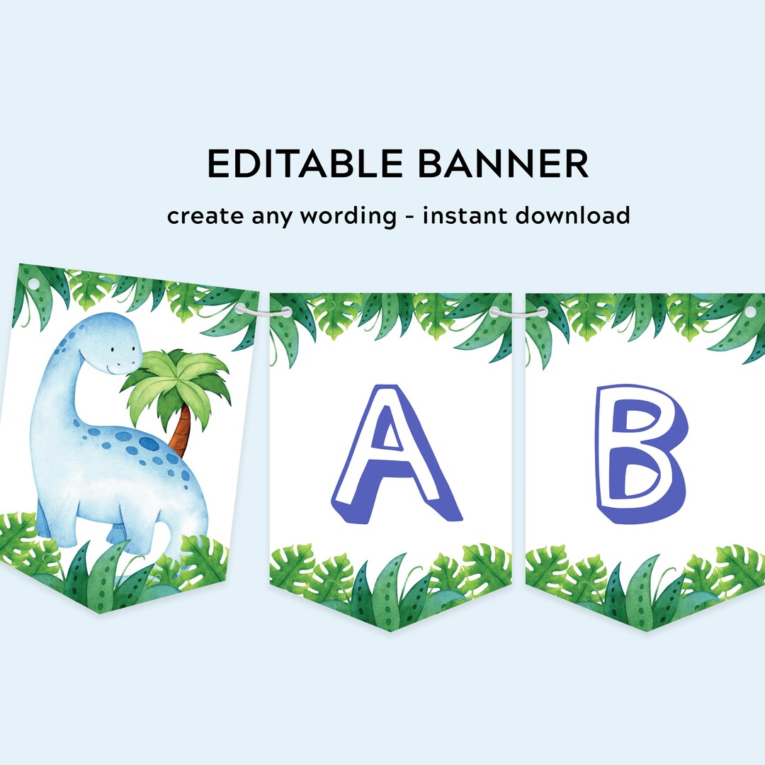 Editable Dinosaur Birthday Banner Template Printable Custom Spell Any ...
