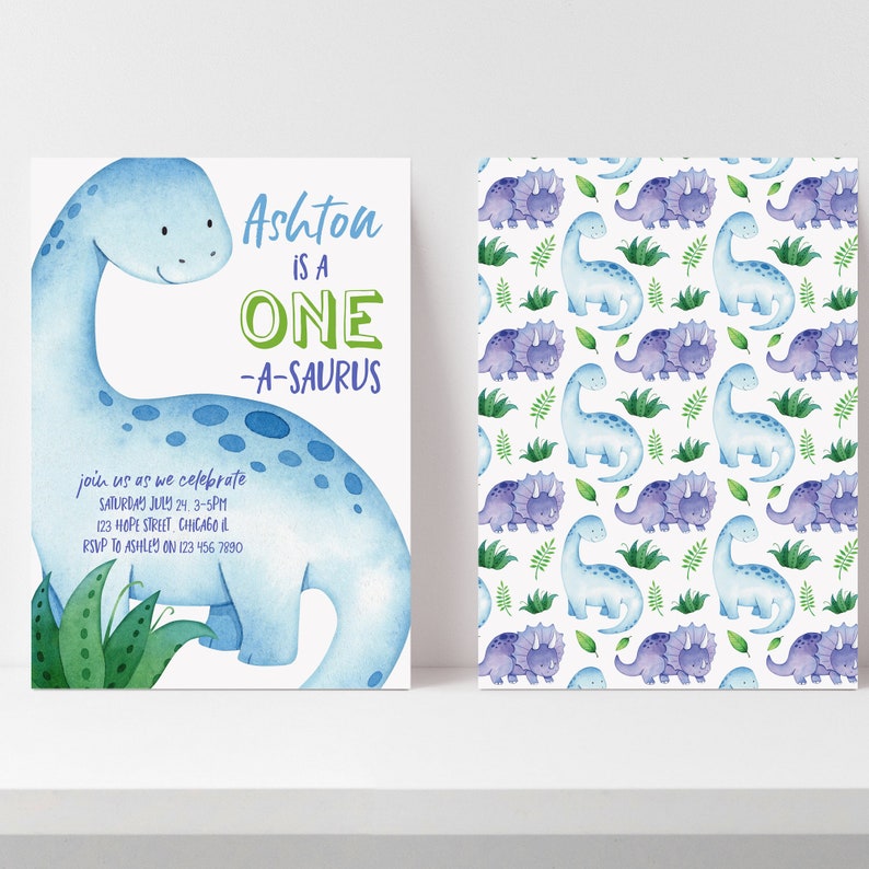 Editable One A Saurus First Birthday Invitation Template Boy Printable ...