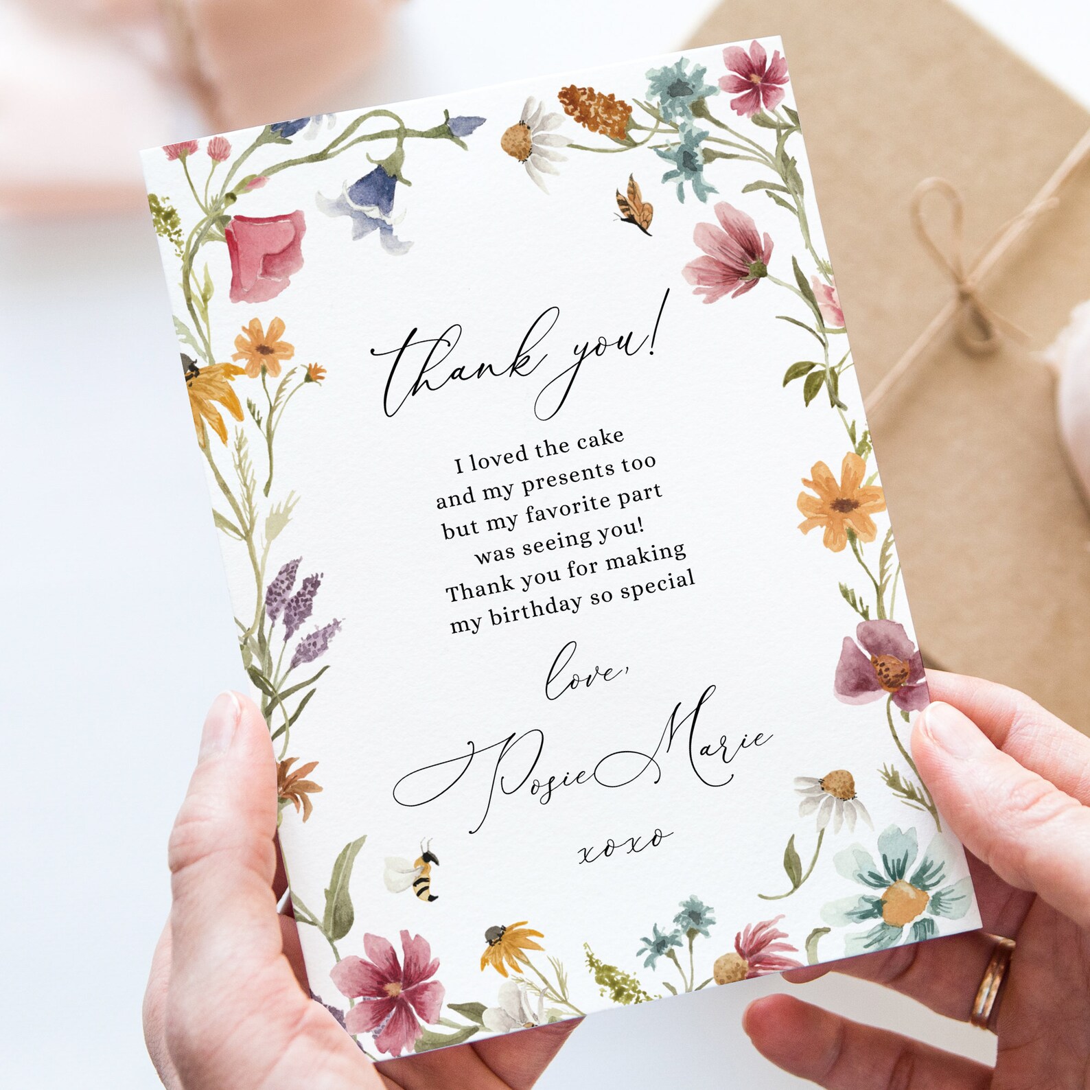 Wildflower 1st Birthday Thank You Card Template, Printable Our Little ...