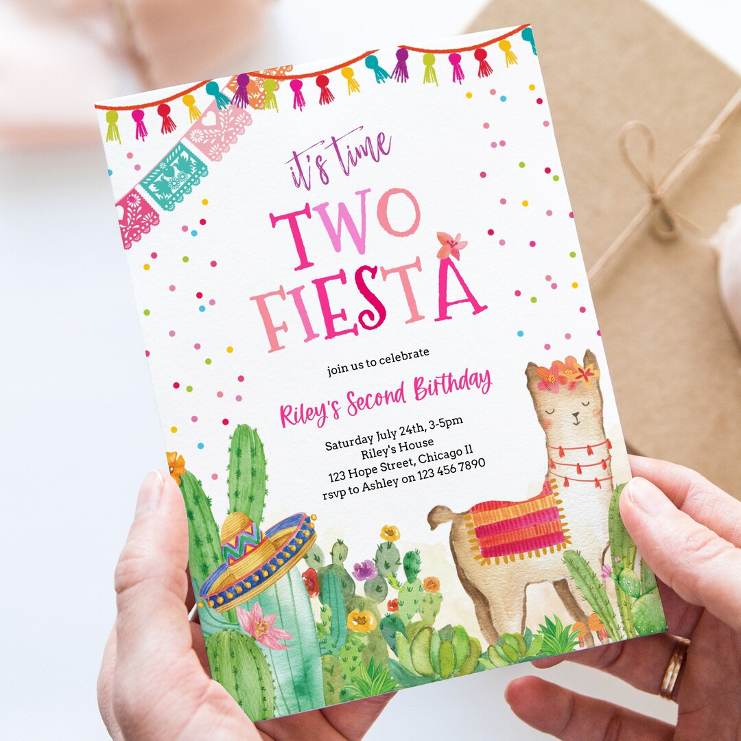Editable Time Two Fiesta 2nd Birthday Invitation Template Printable ...