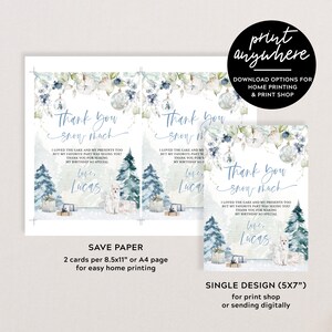 Winter Onederland Birthday Thank You Card Template, Printable Blue ...