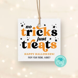 No Tricks Just Treats Tag Printable Halloween Party Bag Tag Trick or ...