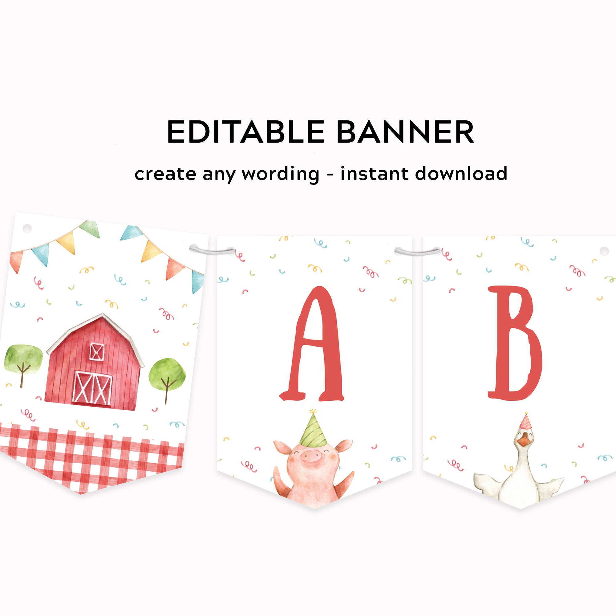 Editable Red Barnyard Birthday Banner Template Printable Farm - Etsy