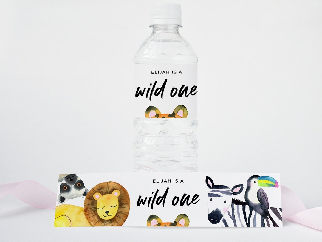 Wild One Water Bottle Label Template, Printable Safari Animals Two Wild ...