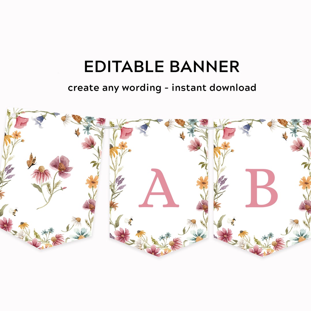 Wildflower Editable Birthday Banner Template Printable Custom Floral ...
