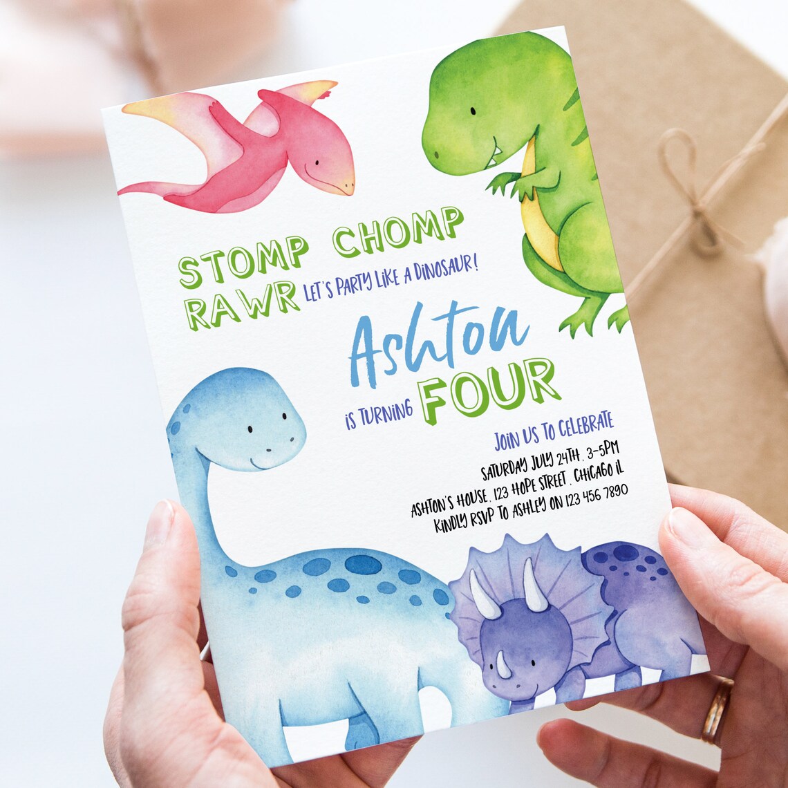 Dinosaur Fourth Birthday Invitation Template Boy Printable - Etsy