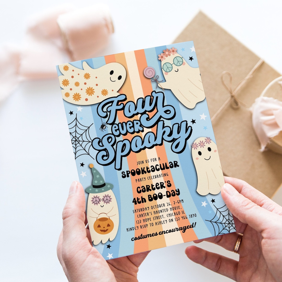 Four Ever Spooky Invite, Printable Halloween 4th Birthday Party ...