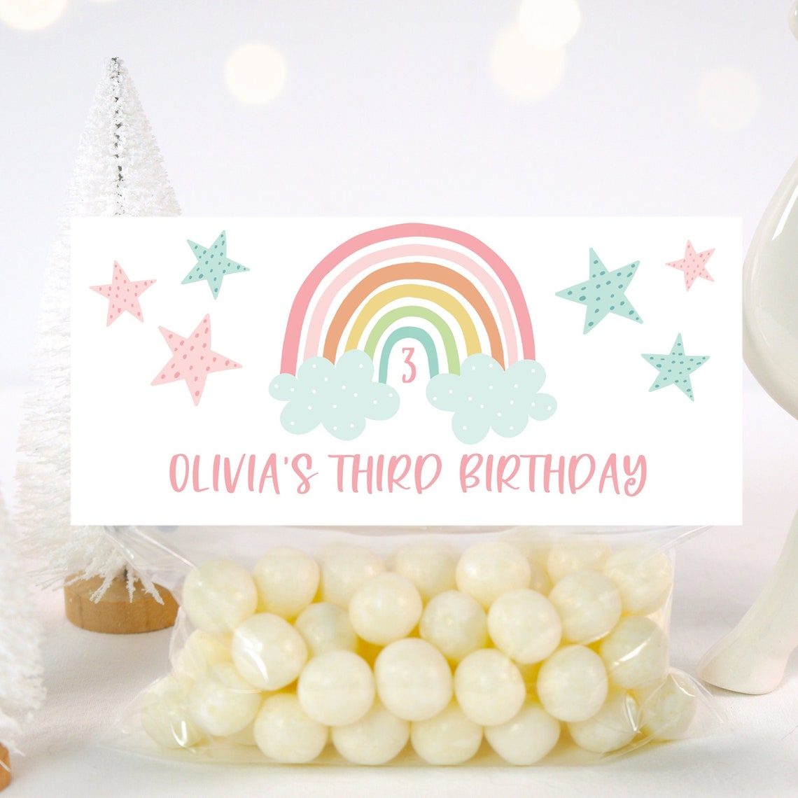 Editable Rainbow Treat Bag Toppers Template Printable Pink Girl Pastel ...