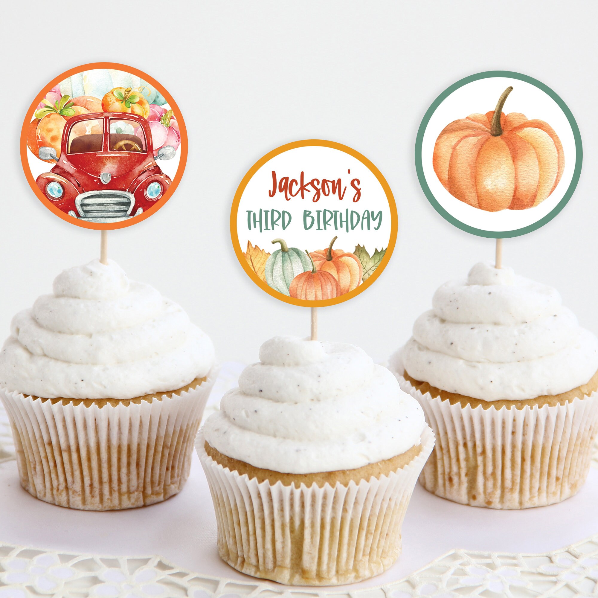 Editable Fall Cupcake Toppers Template Printable Pumpkin Truck Birthday ...