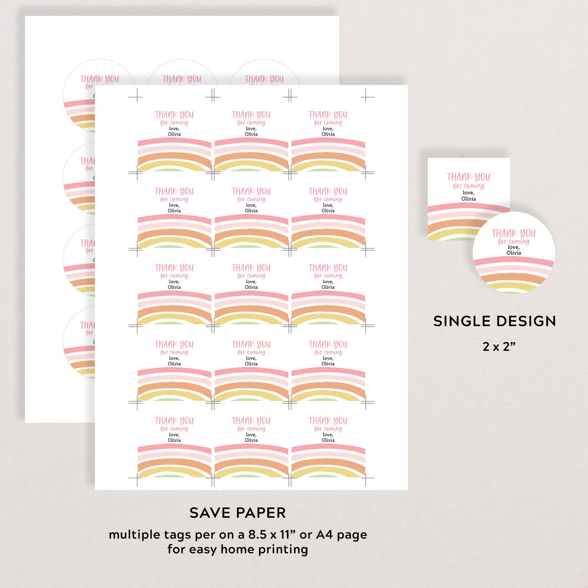 Editable Round and Square Rainbow Favor Tags Template Printable Modern ...