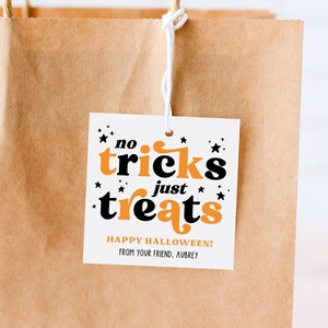 No Tricks Just Treats Tag Printable Halloween Party Bag Tag Trick or ...