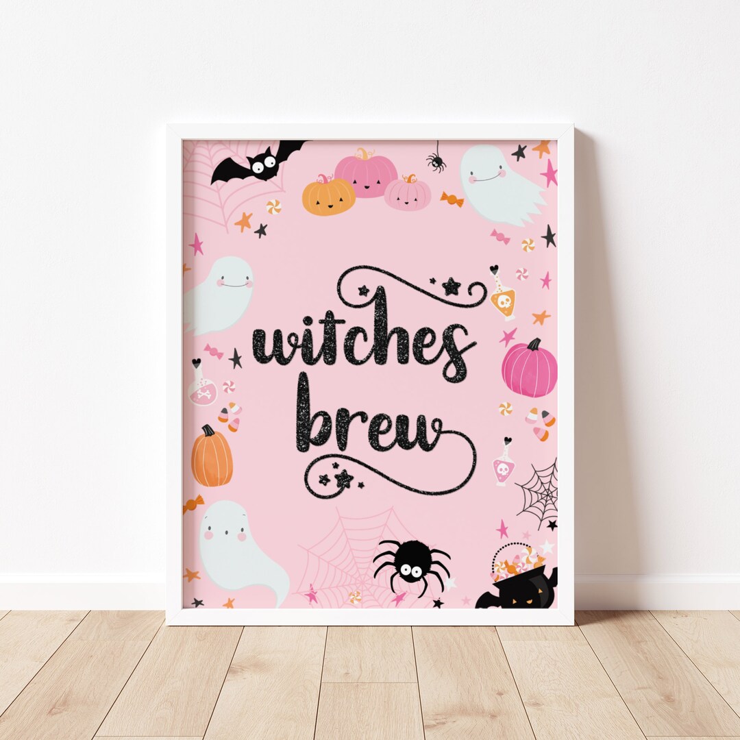 Witches Brew Sign Pink Halloween Birthday Party Tabletop Drinks Signage ...