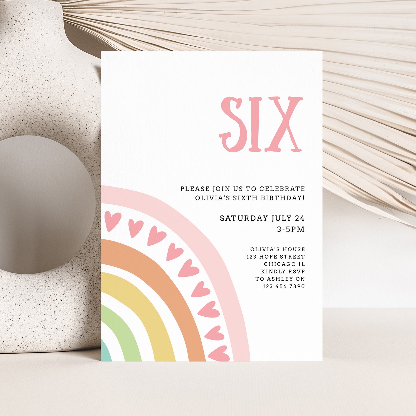 Printable Rainbow Sixth Birthday Invitation Template Editable Girl 6th ...