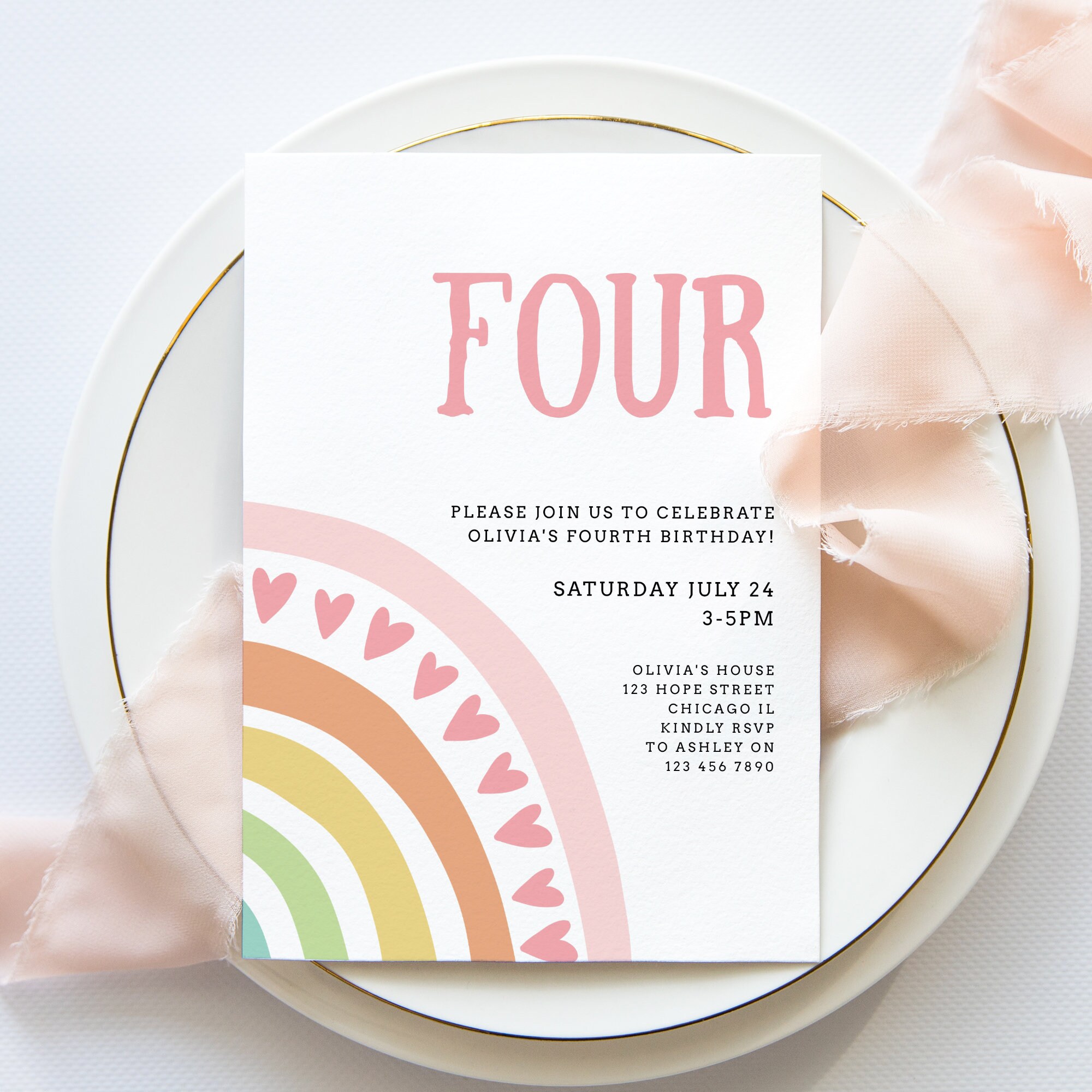 Editable Birthday Invites for Girls 4th Birthday Party Modern - Etsy