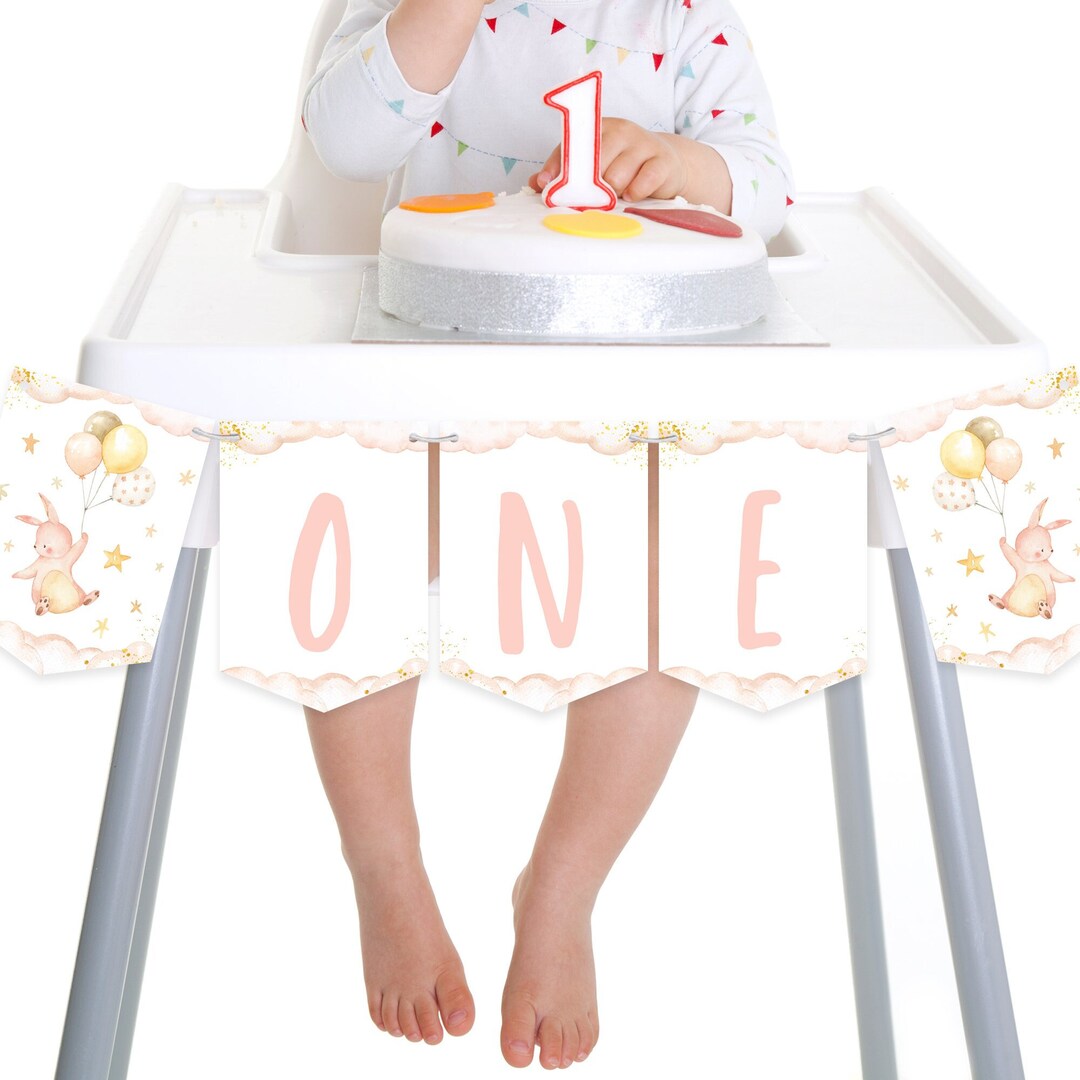 Printable Bunny High Chair Banner, Spring Some Bunny Pink 1st Birthday ...