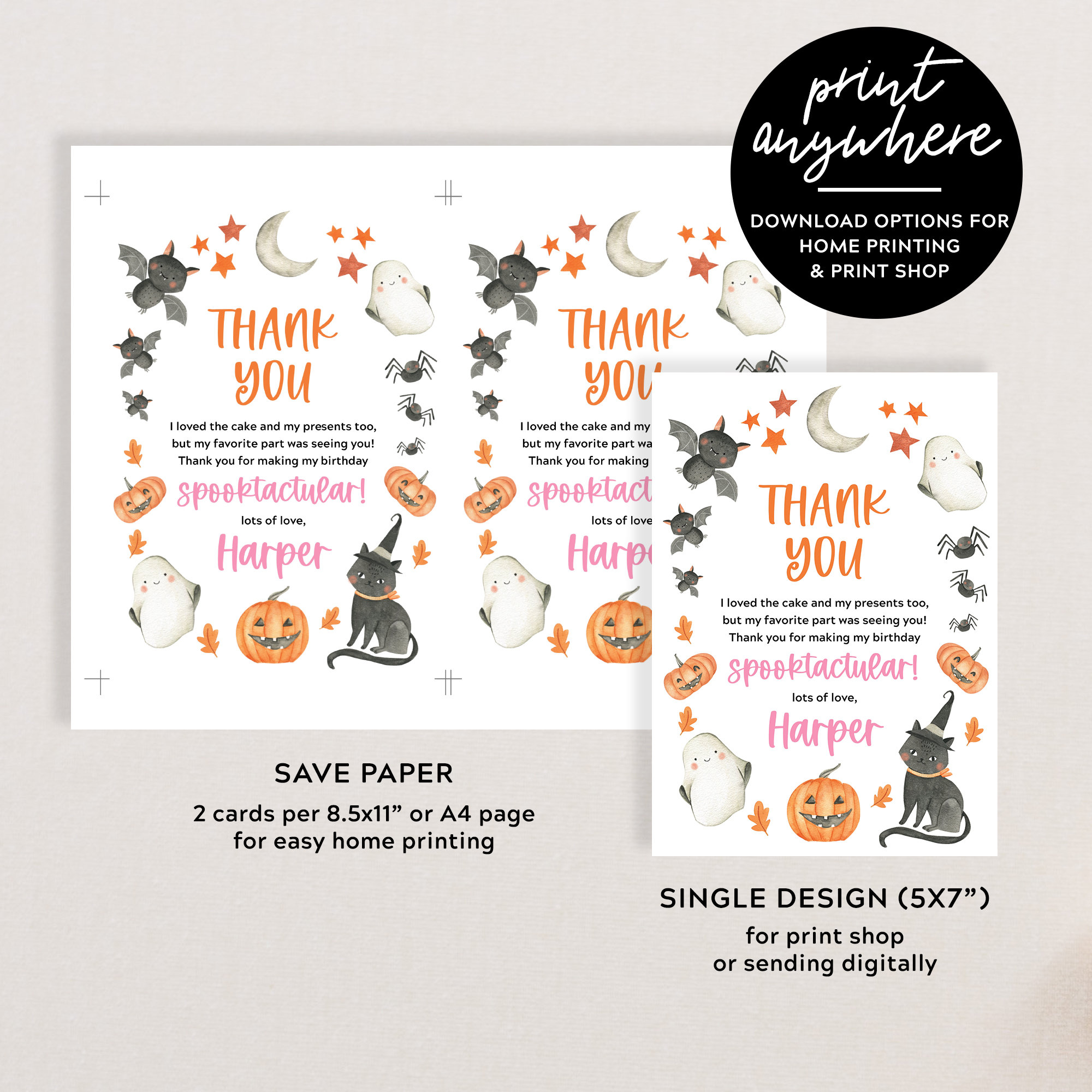 Editable Halloween Thank You Card Template Printable Fall - Etsy