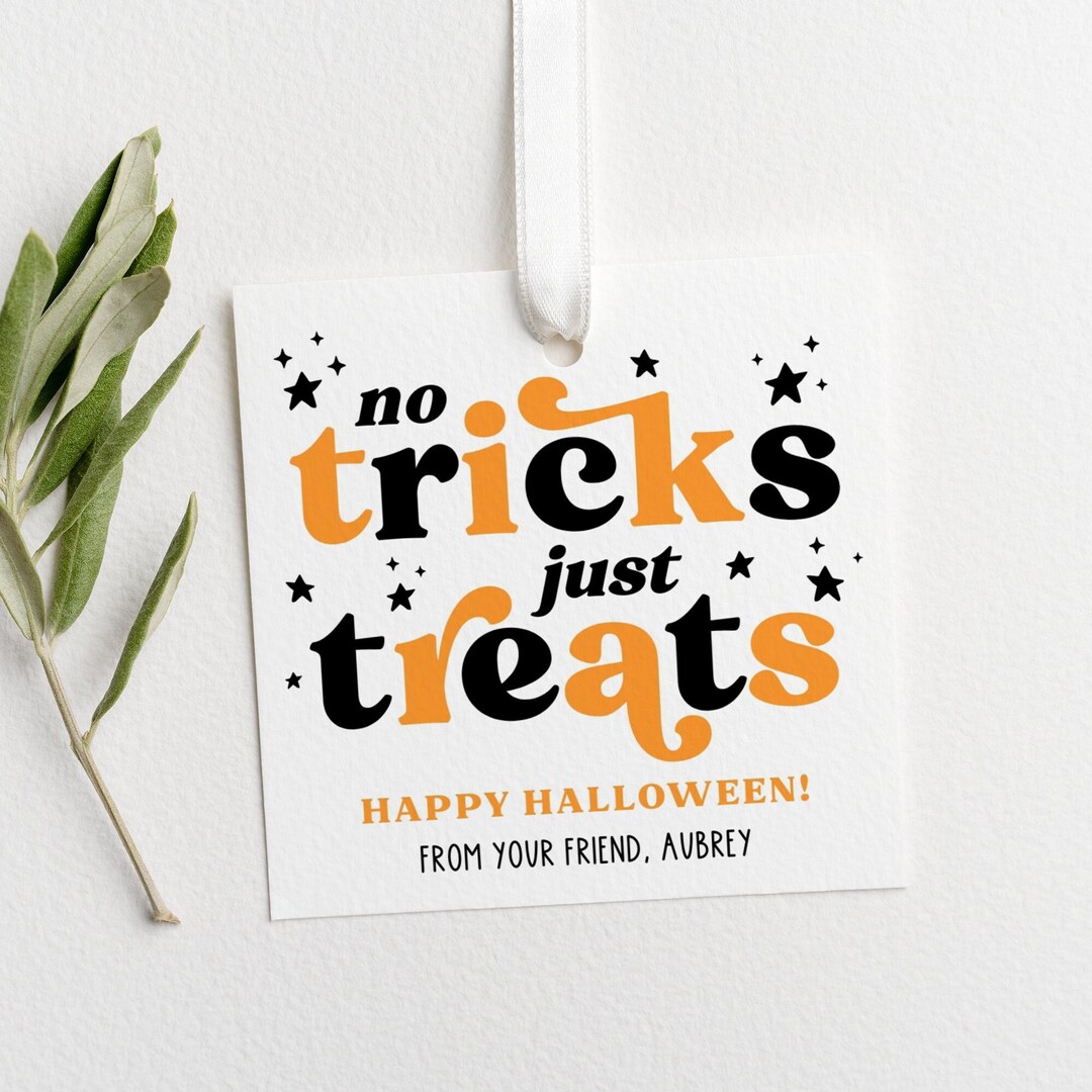 No Tricks Just Treats Tag Printable Halloween Party Bag Tag Trick or ...