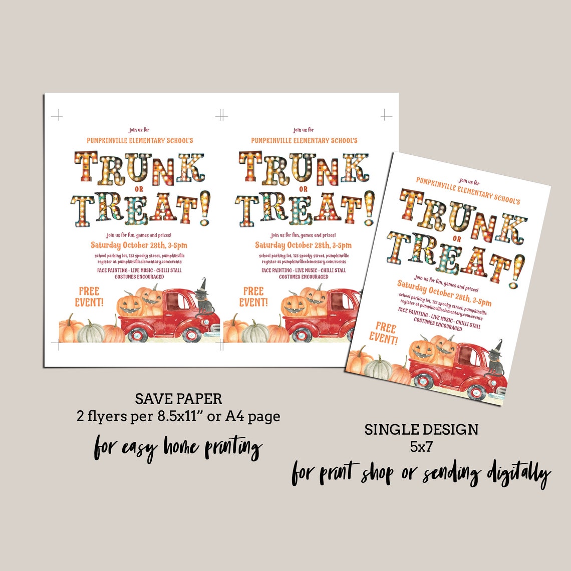 Trunk or Treat Flyer Editable Halloween Trunk or Treat Invitation Flyer ...