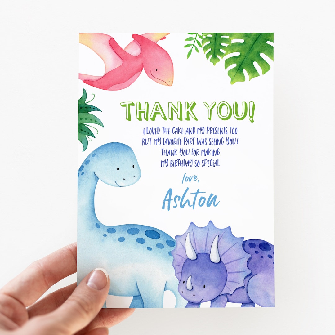 Editable Dinosaur Thank You Card Template Printable Trex Jurassic ...