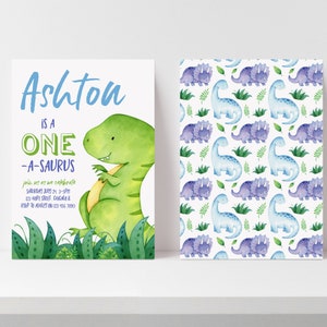 One A Saurus Dinosaur First Birthday Party Invitation Template ...