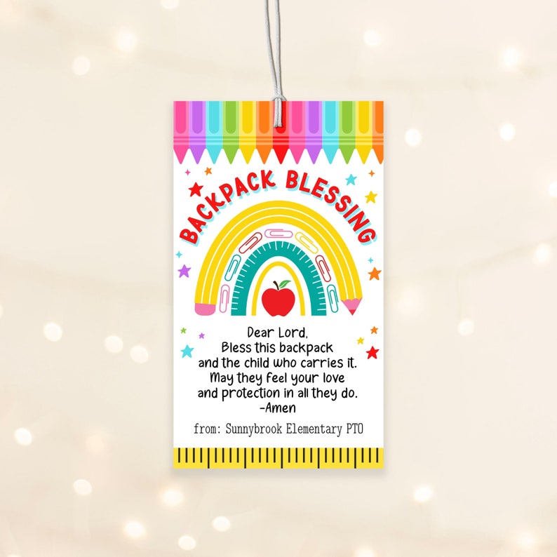 Printable Backpack Blessing Tag, Back to School Backpack Blessing Gift ...