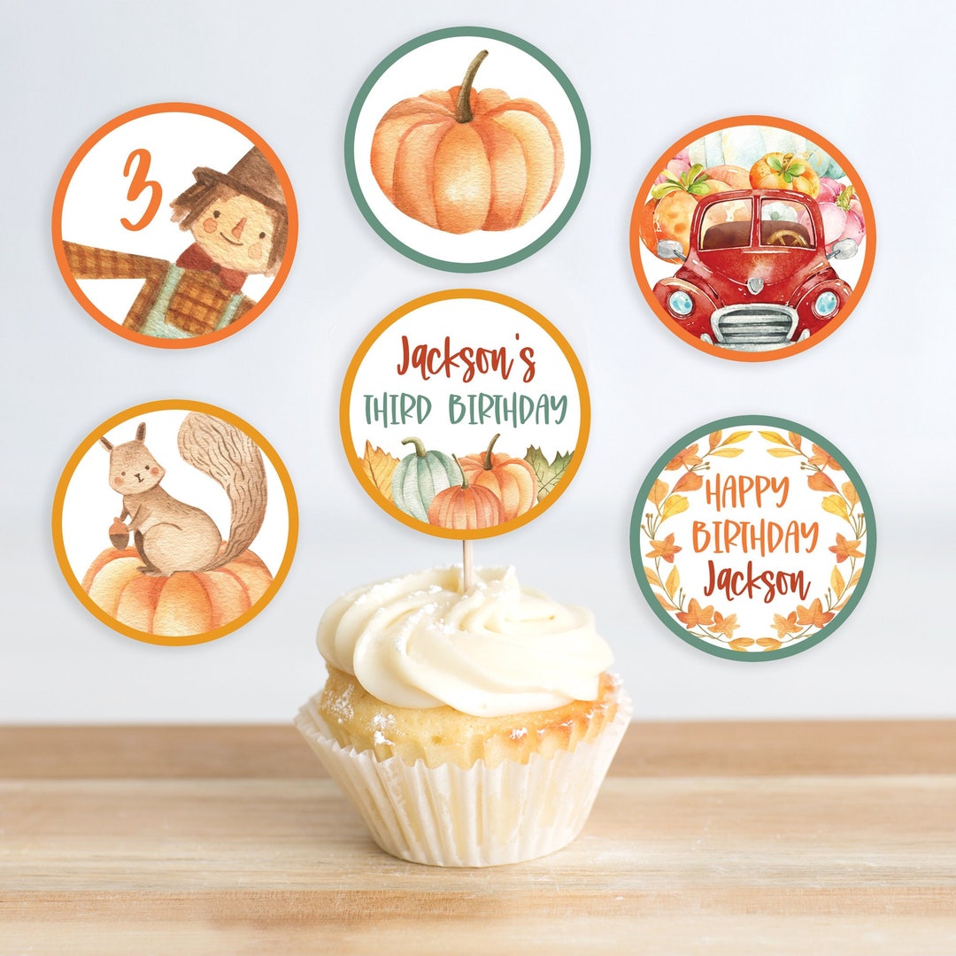 Editable Fall Cupcake Toppers Template Printable Pumpkin Truck Birthday ...