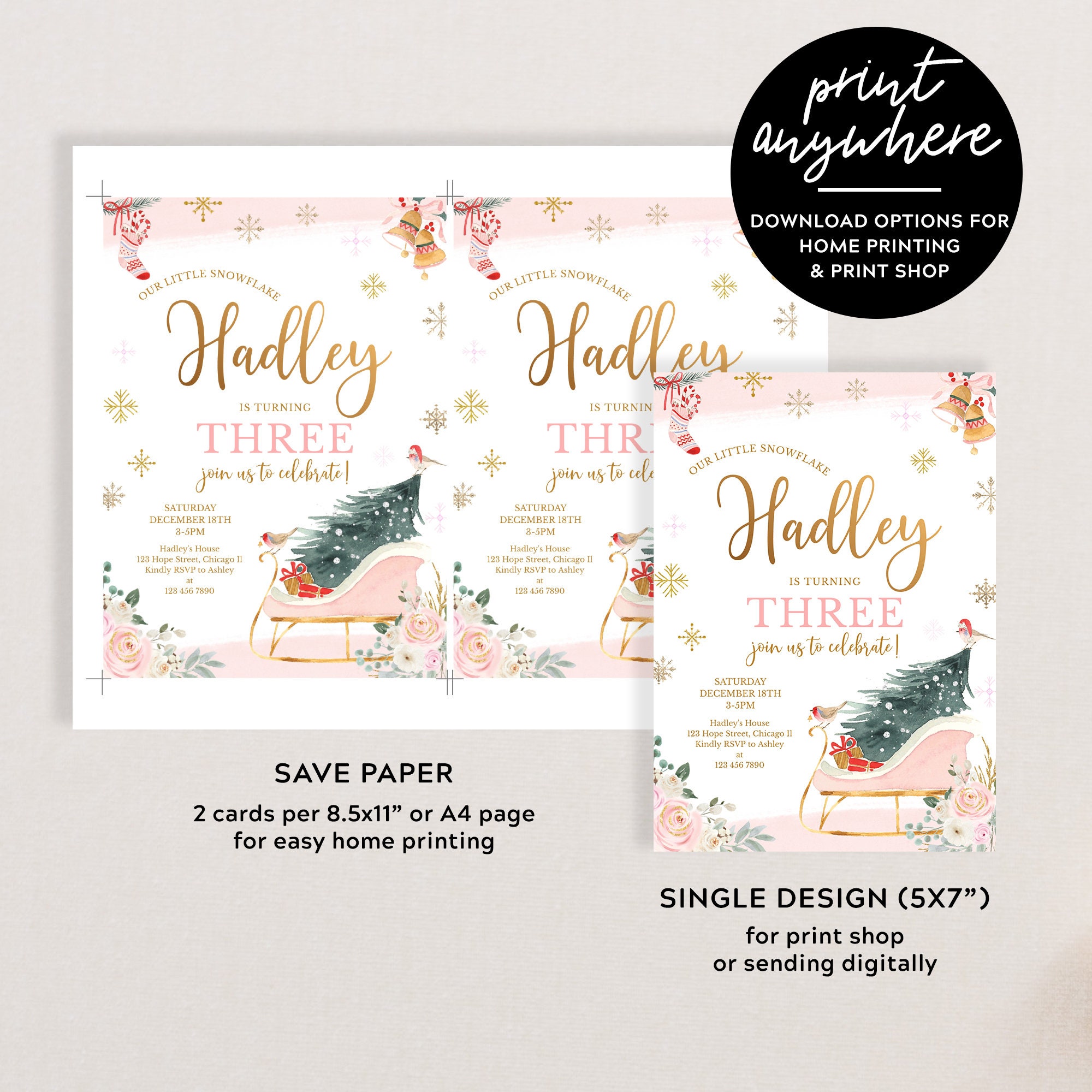 Winter Third Birthday Invitation Template, Printable Our Little ...