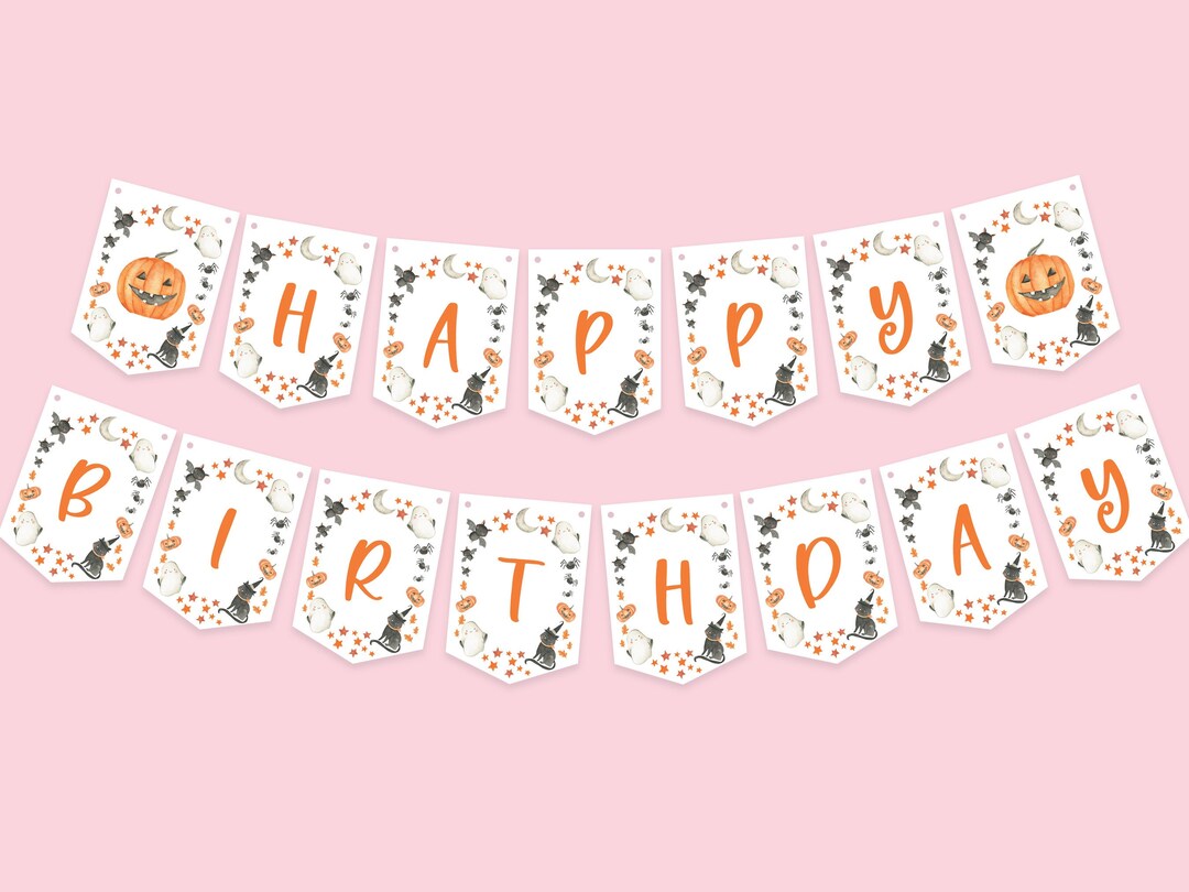 Printable Halloween Happy Birthday Banner Cute Spooky Pumpkin Boy or ...