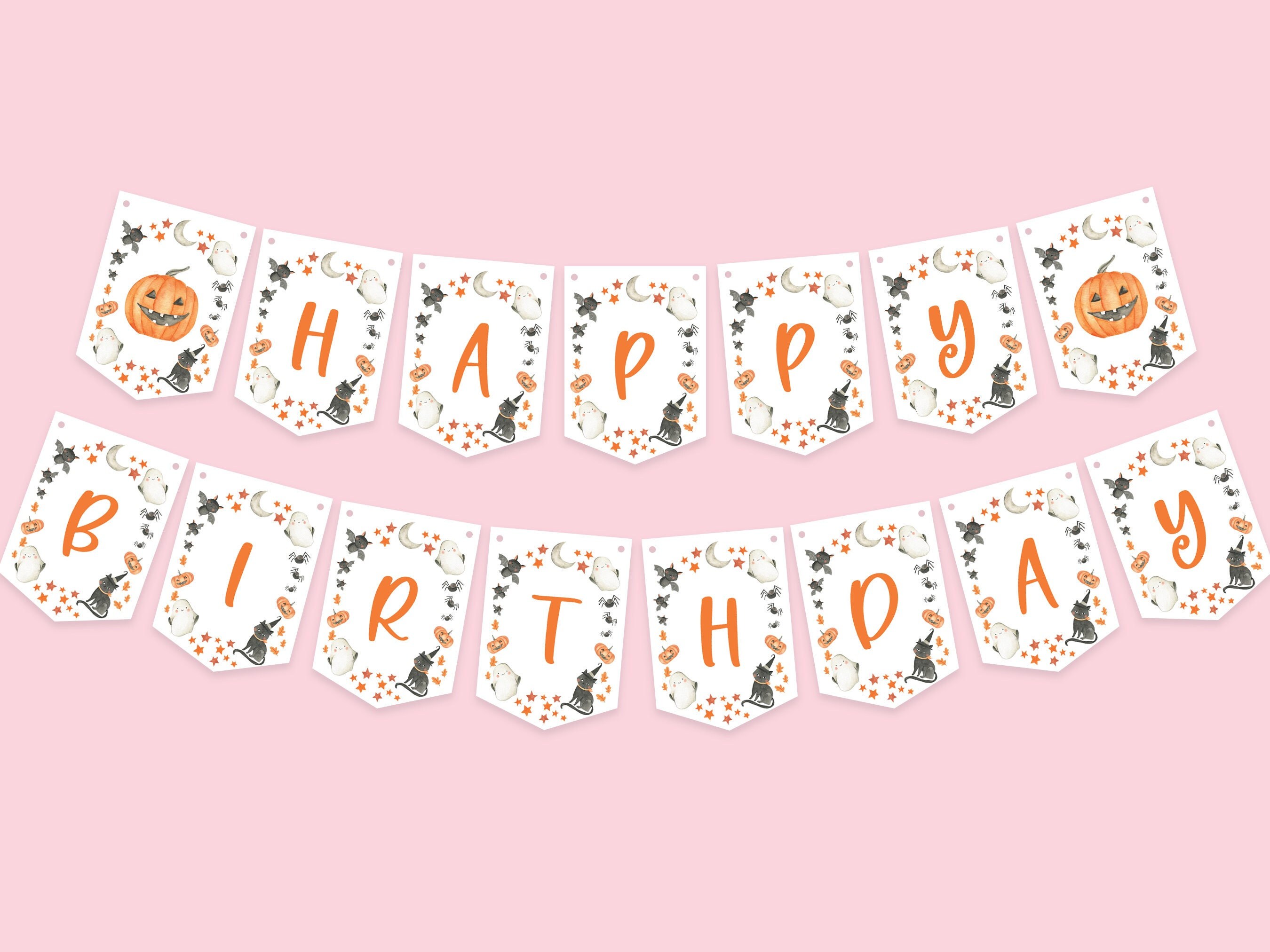 Printable Halloween Happy Birthday Banner Cute Spooky Pumpkin - Etsy