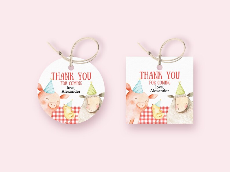 Editable Farm Animals Square and Round Favor Tags Printable - Etsy