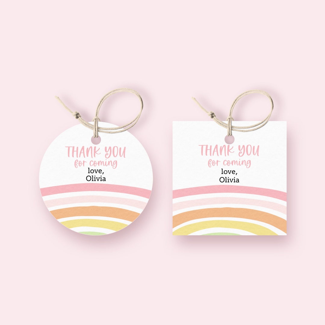 Editable Round and Square Rainbow Favor Tags Template Printable Modern ...