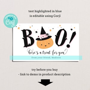 Printable Halloween Treat Tag, Boo Heres a Treat for You Trick or Treat ...