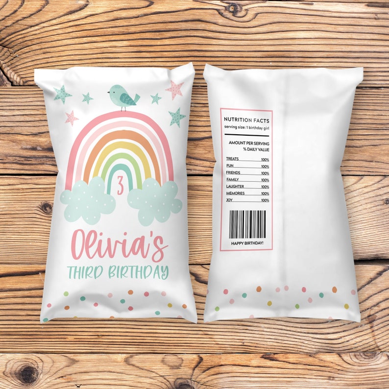 Editable Rainbow Chip Bag Template Printable Girl Birthday Party Decor ...